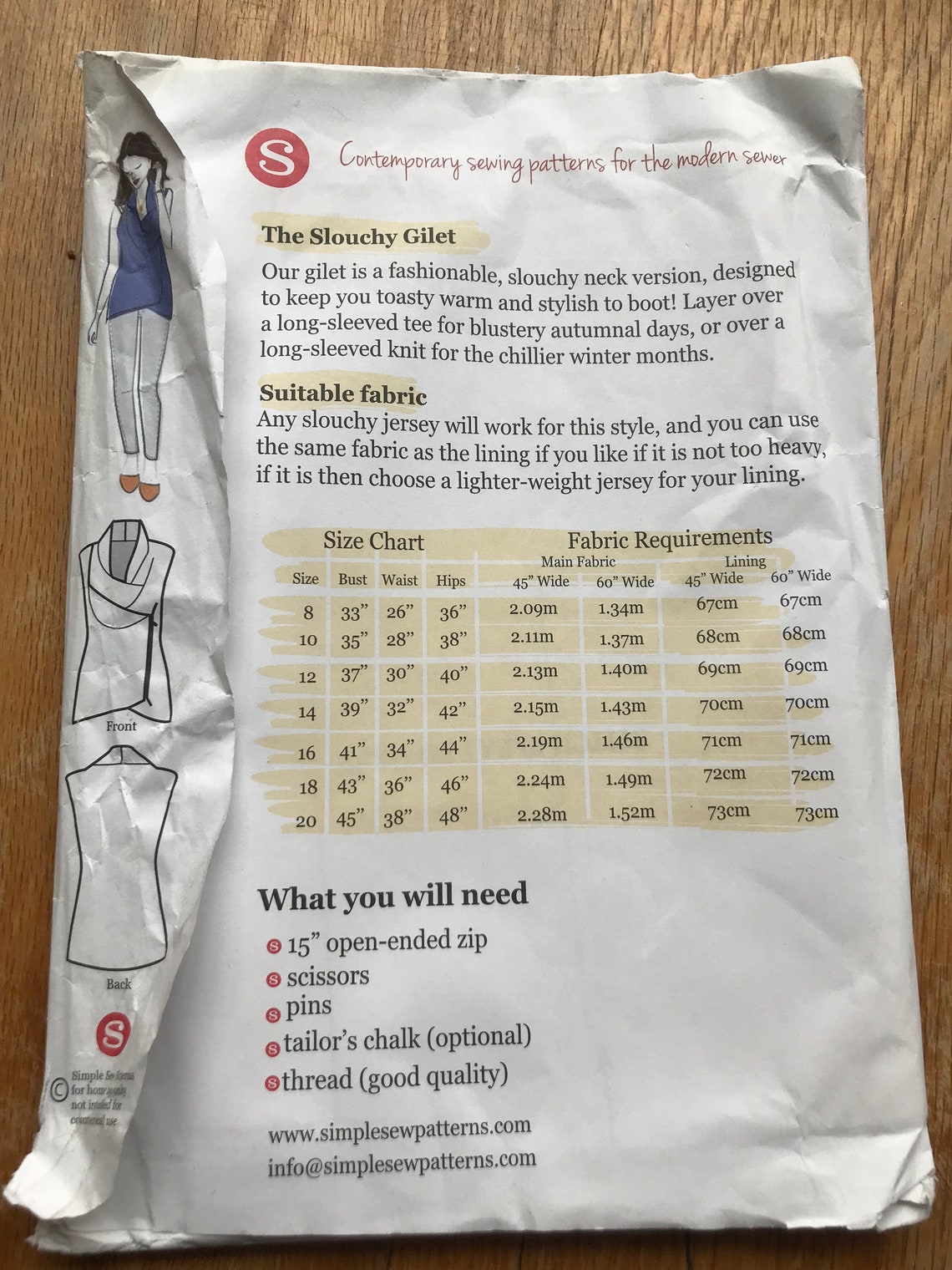 Simple Sew the Slouchy Gilet Sewing Pattern 8-20 UK FF Unused - Etsy