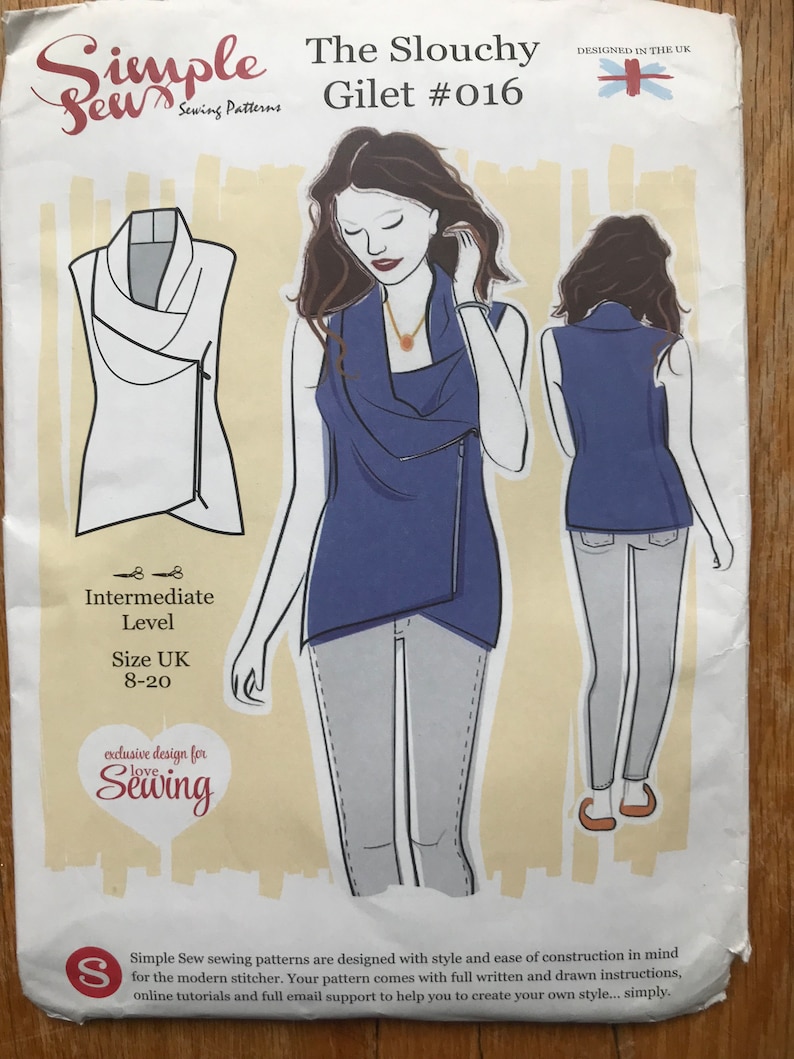 Simple Sew the Slouchy Gilet Sewing Pattern 8-20 UK FF Unused - Etsy