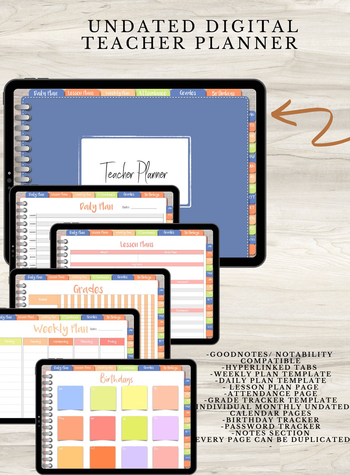 TEACHER Digital Planner Undated Dailyweeklymonthly - Etsy