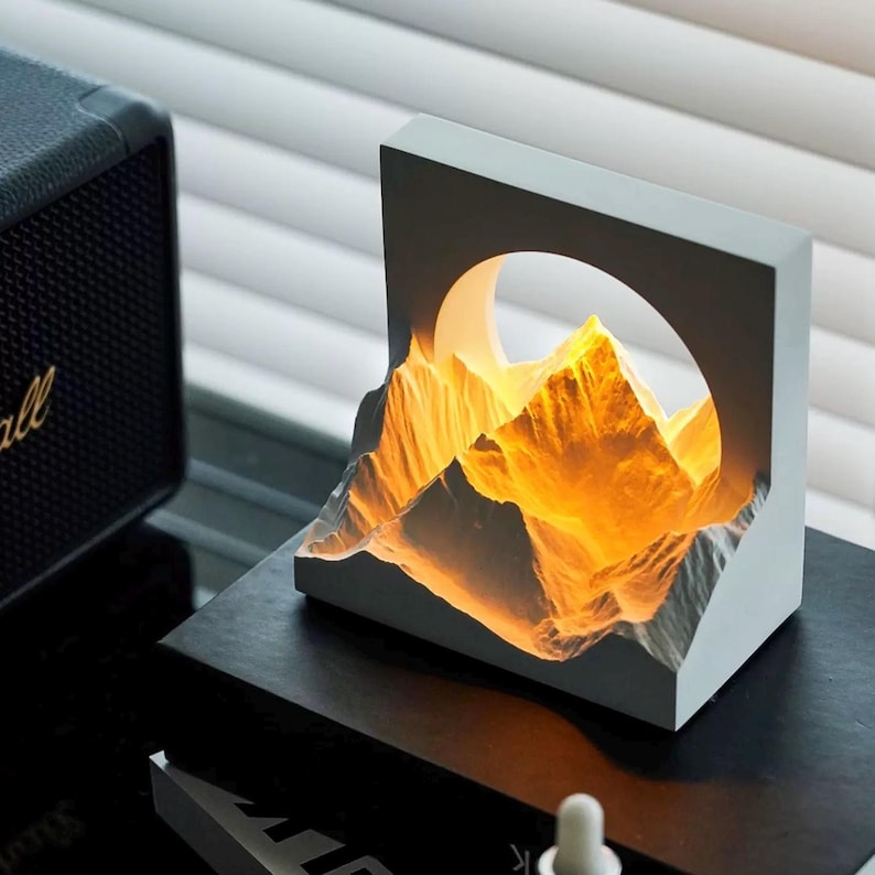 Gypsum Diffuser Lamp: Moon & Mountain Aromatherapy LED Light - Etsy