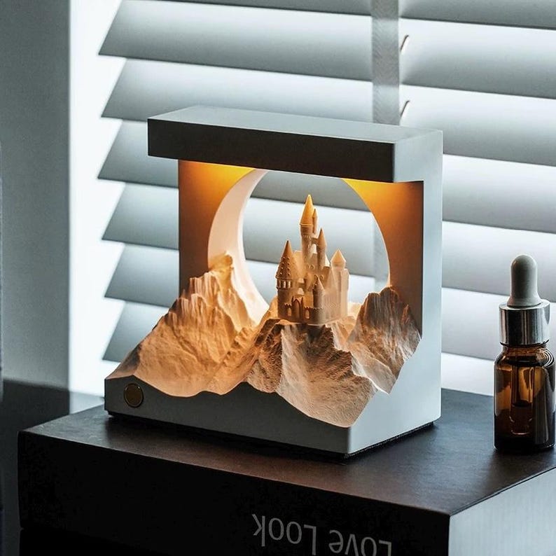 Gypsum Diffuser Lamp: Moon & Mountain Aromatherapy LED Light - Etsy
