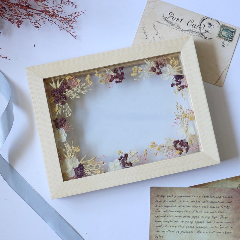 Pressed Flower Wood Photo Frame – Custom Floral Engraving (9x7" Frame ...