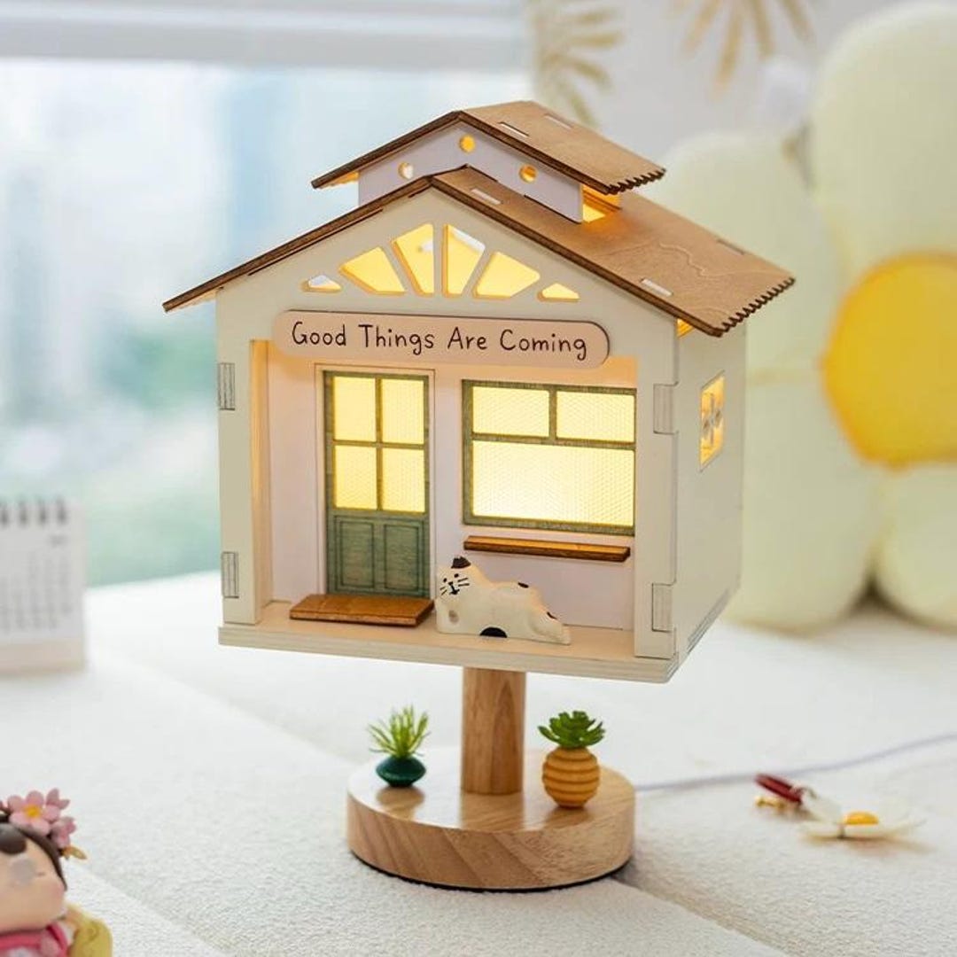Miniature Wooden House Decor: LED Desk Light, Special Gift - Etsy