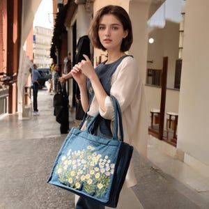 Daisy Embroidery Tote Bag: Handmade Cotton Shoulder Bag - Etsy