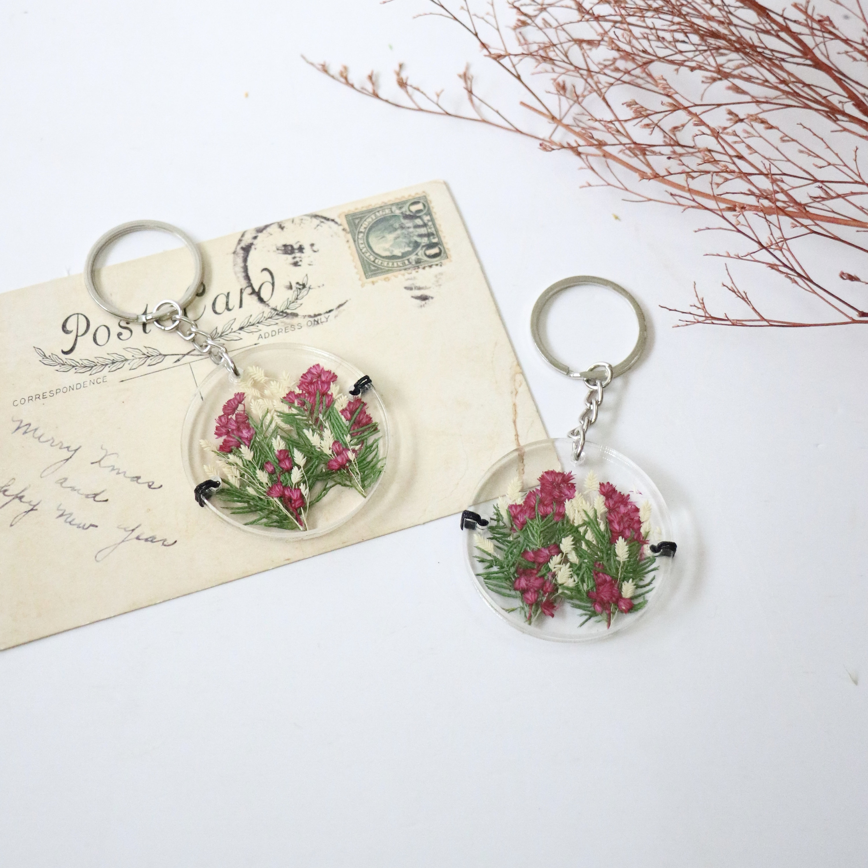 Keychain, Floral Keychain, Dried Flower Keychain, Gift for Her, Pressed ...