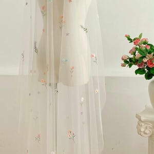 Floral Embroidered Wedding Veil: Whimsical Tulle Bridal Veil With ...