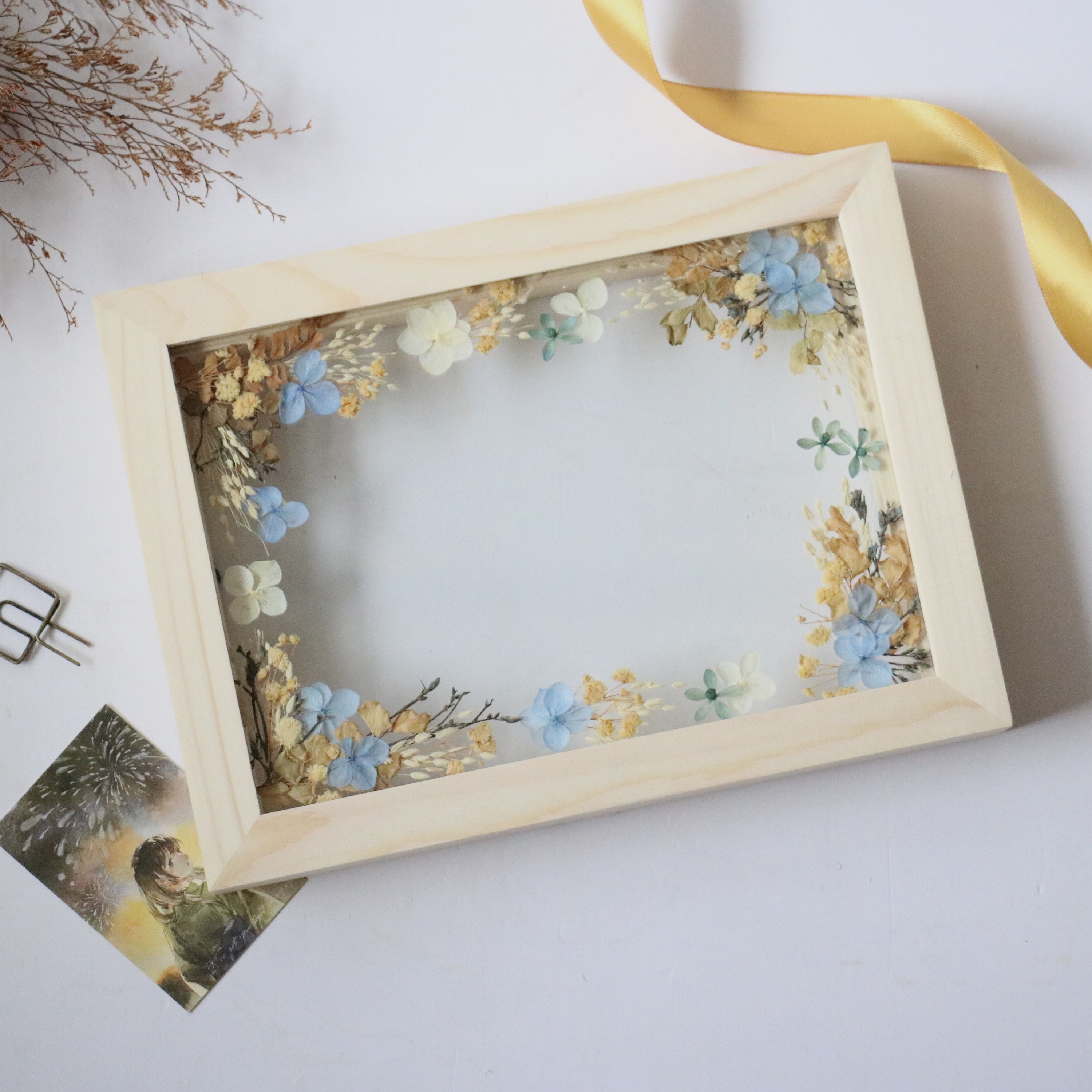 Custom Pressed Flower Wood Photo Frame: Teal & Blue Floral (9"x7") - Etsy