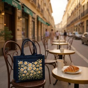 Daisy Embroidery Tote Bag: Handmade Cotton Shoulder Bag - Etsy