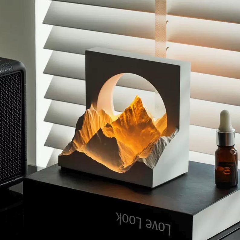 Gypsum Diffuser Lamp: Moon & Mountain Aromatherapy LED Light - Etsy