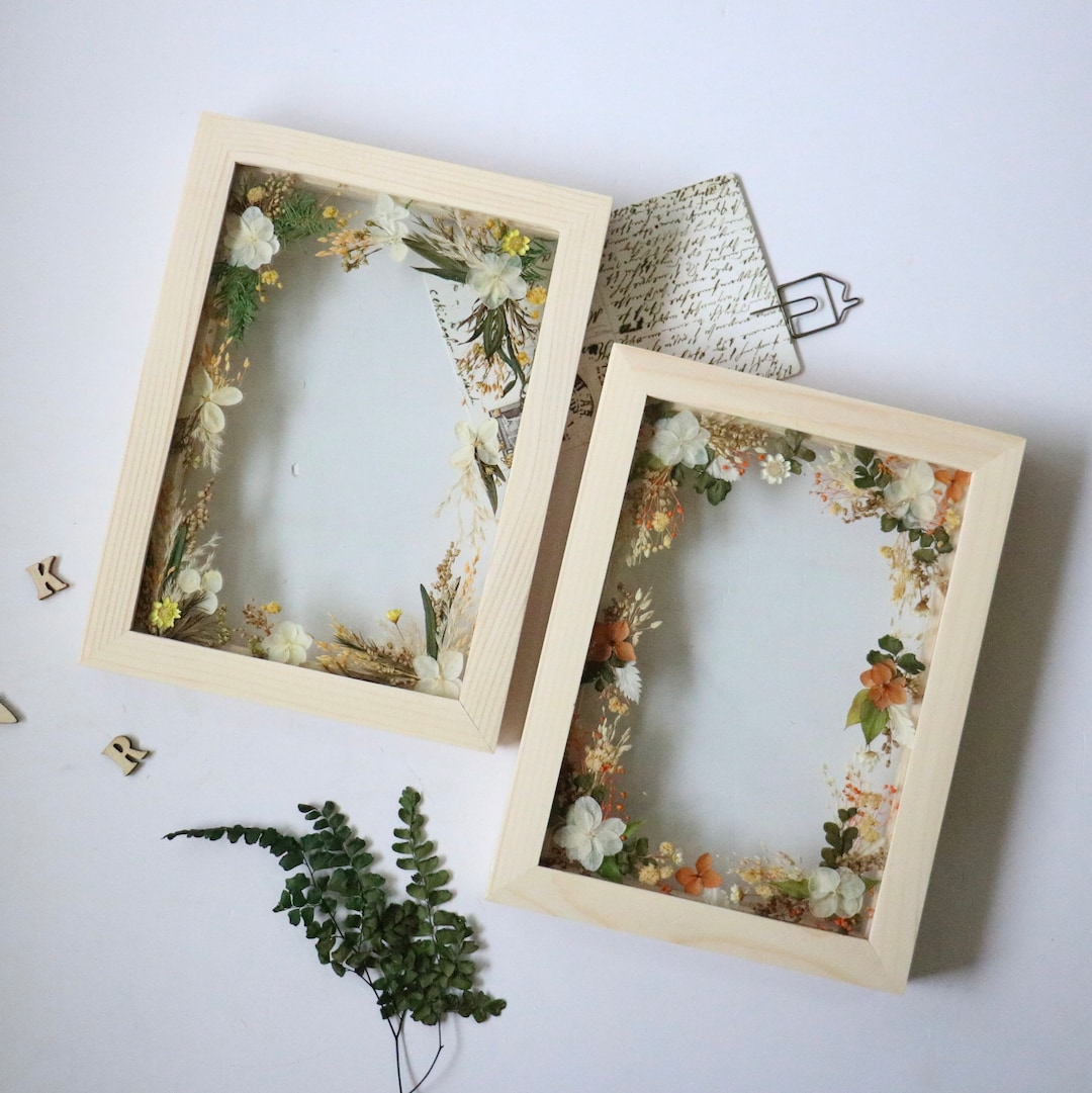 Custom Pressed Flower Photo Frame: Wooden Autumn Florals (9x7 Inches ...