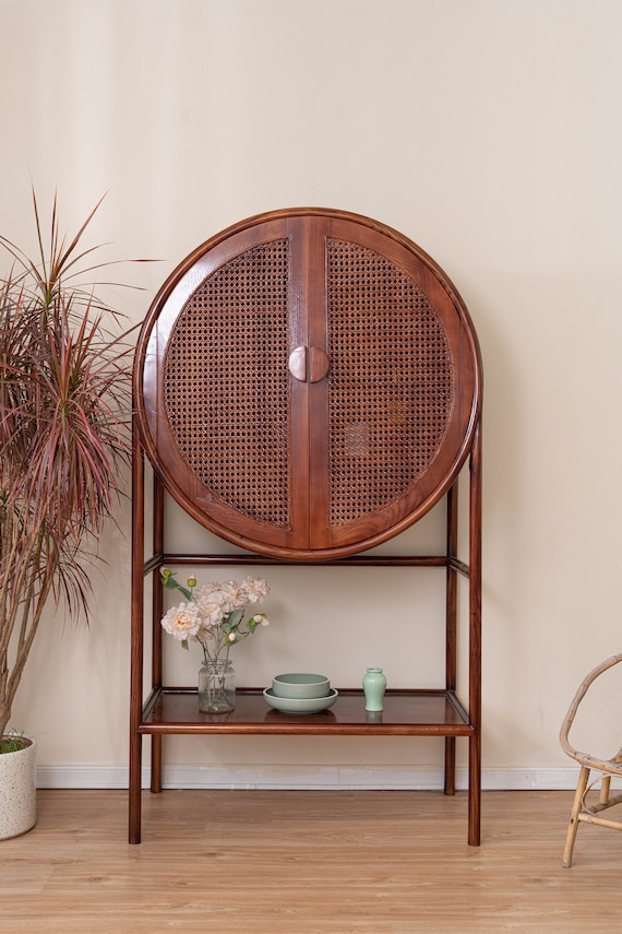West natural cane bar cabinet store