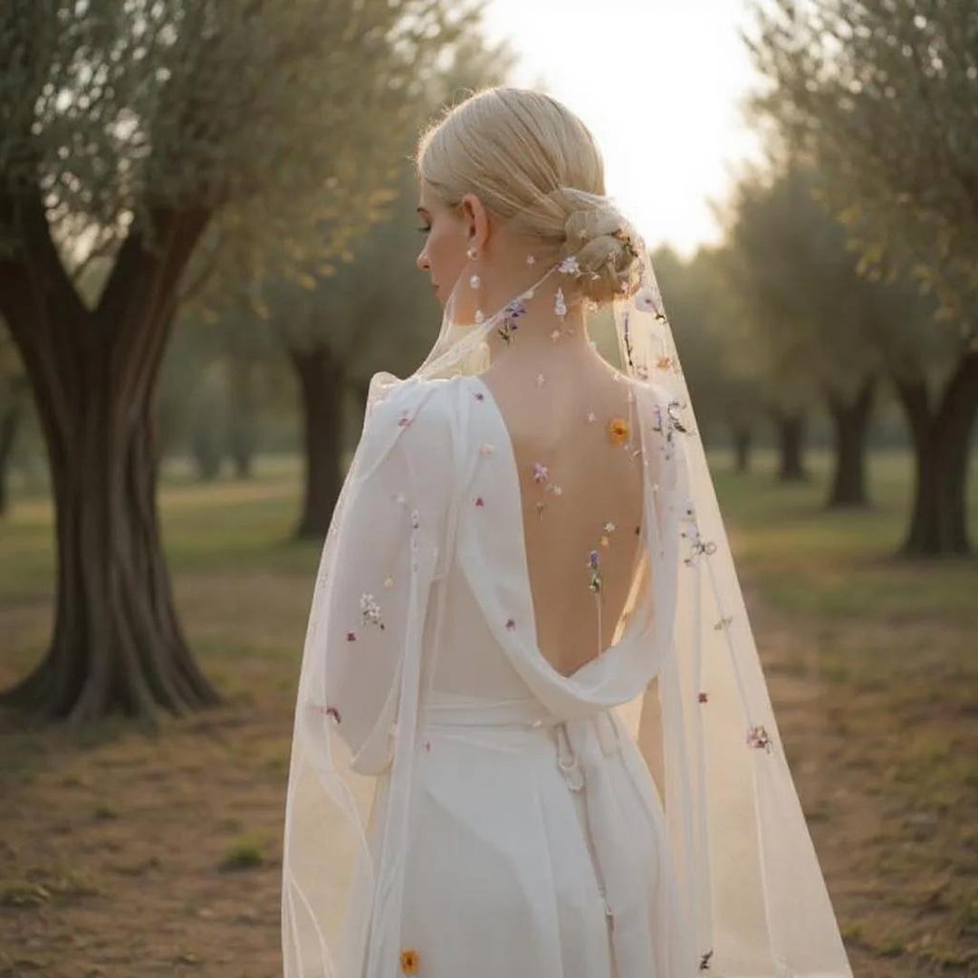 Floral Embroidered Wedding Veil: Whimsical Tulle Bridal Veil With ...
