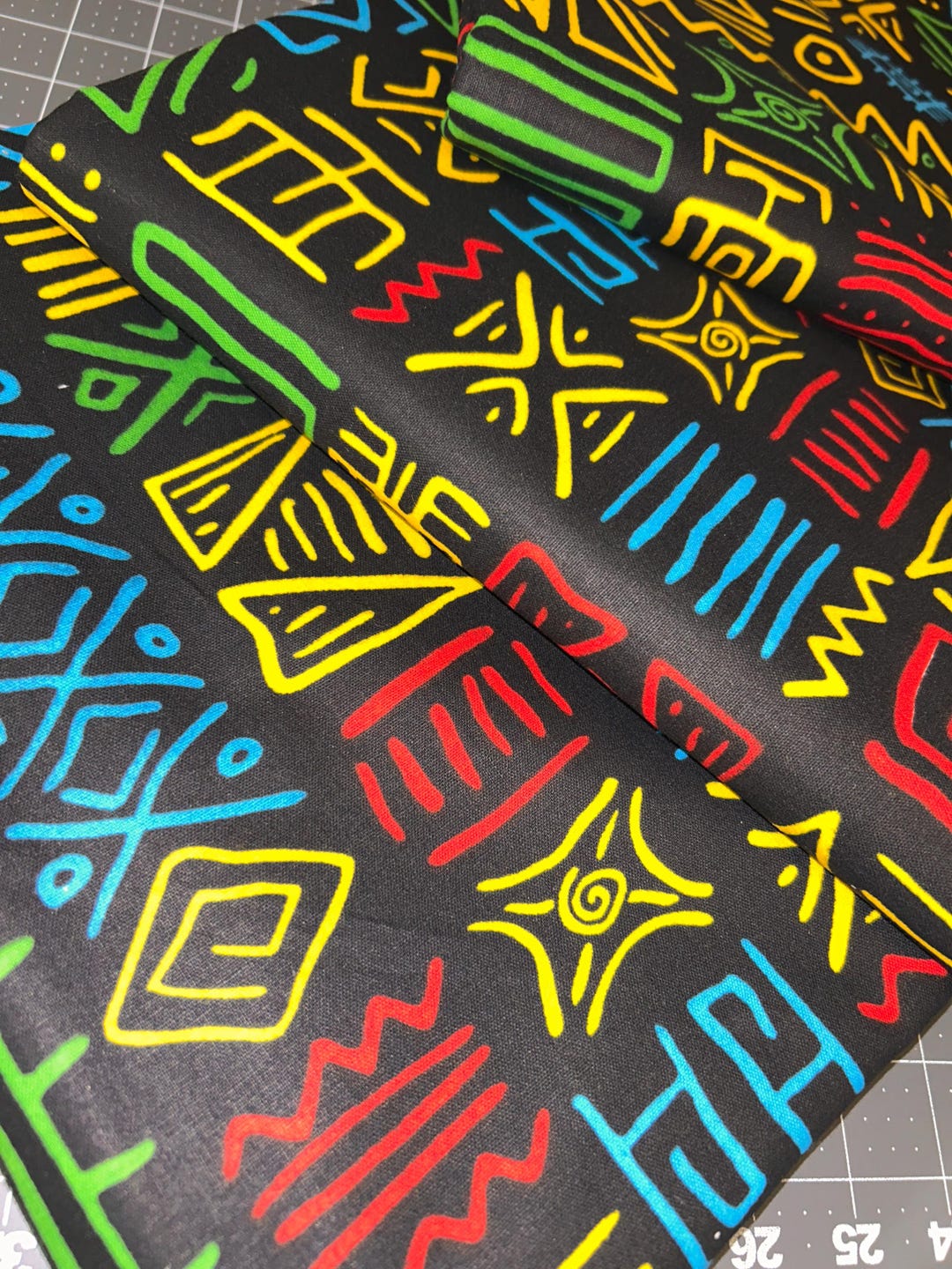 Vibrant Cultural Motif Ankara Fabric – Green, Blue, Red and Yellow on ...