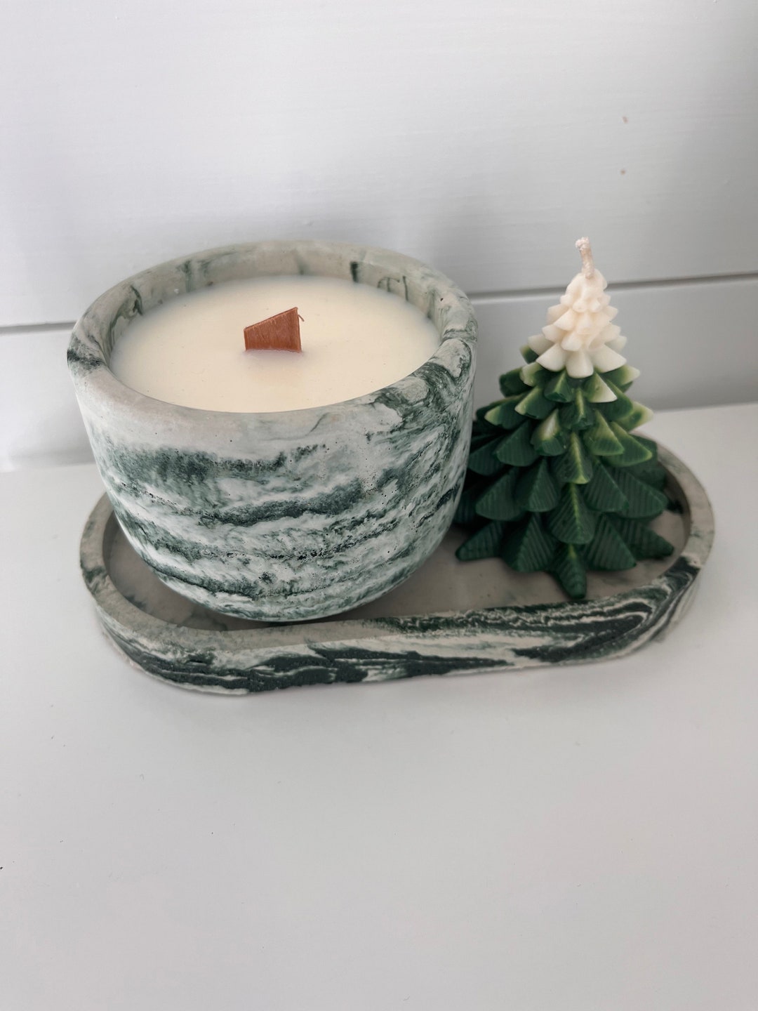 Soy Wax Candle Concrete Candle Tray Set Christmas Tree Candle Jewelry ...