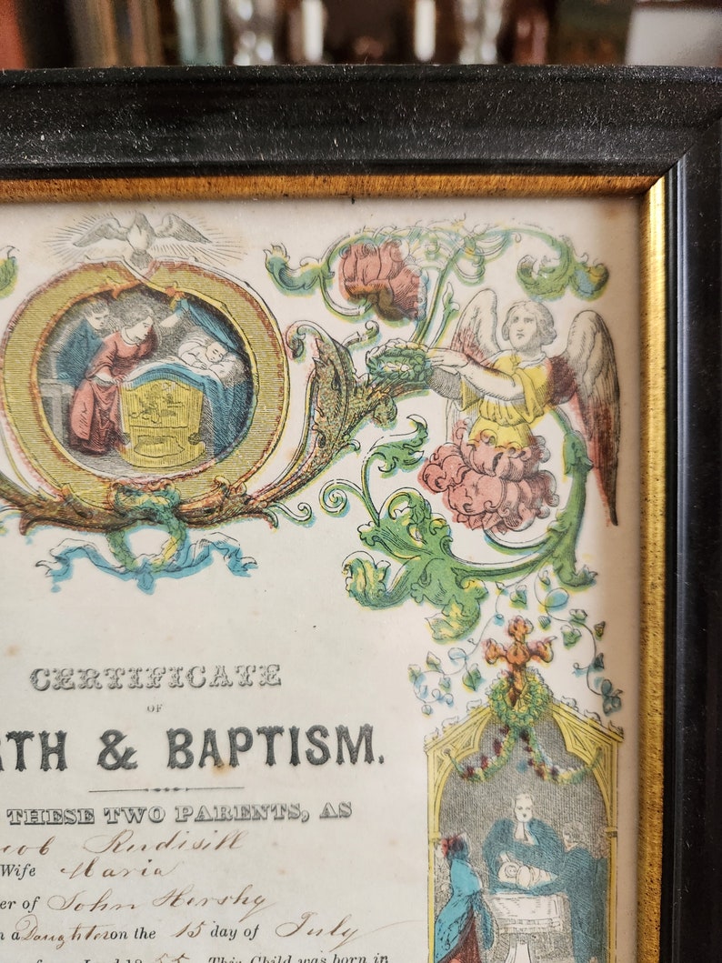 1855 Birth & Baptism Certificate Hand Colored Primitive Antique - Etsy