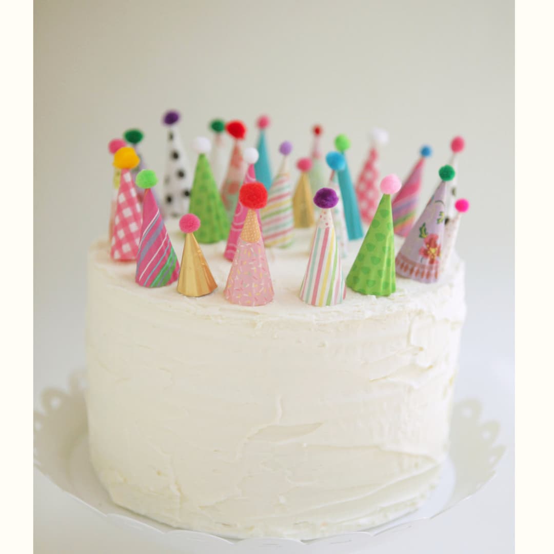 Mini Party Hats Cake Topper, Cupcake and Cake Toppers, Pompom Party Hat ...