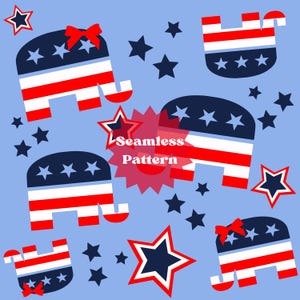 Republican Seamless Pattern PNG JPEG, Proud Conservative Elephant GOP ...