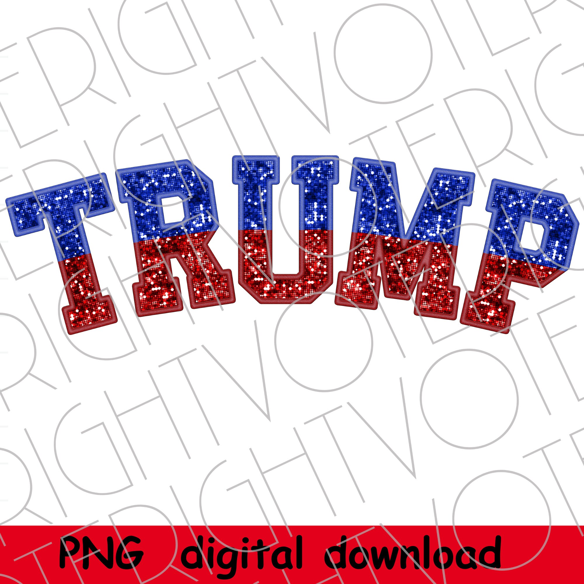 Trump Varsity Faux Glitter Applique PNG, Faux Embroidered Glitter ...