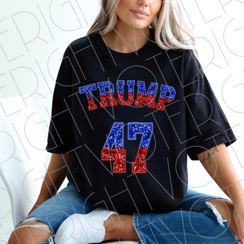 Trump 47 Varsity PNG, Faux Embroidered Glitter Sequin Trump 2024 ...