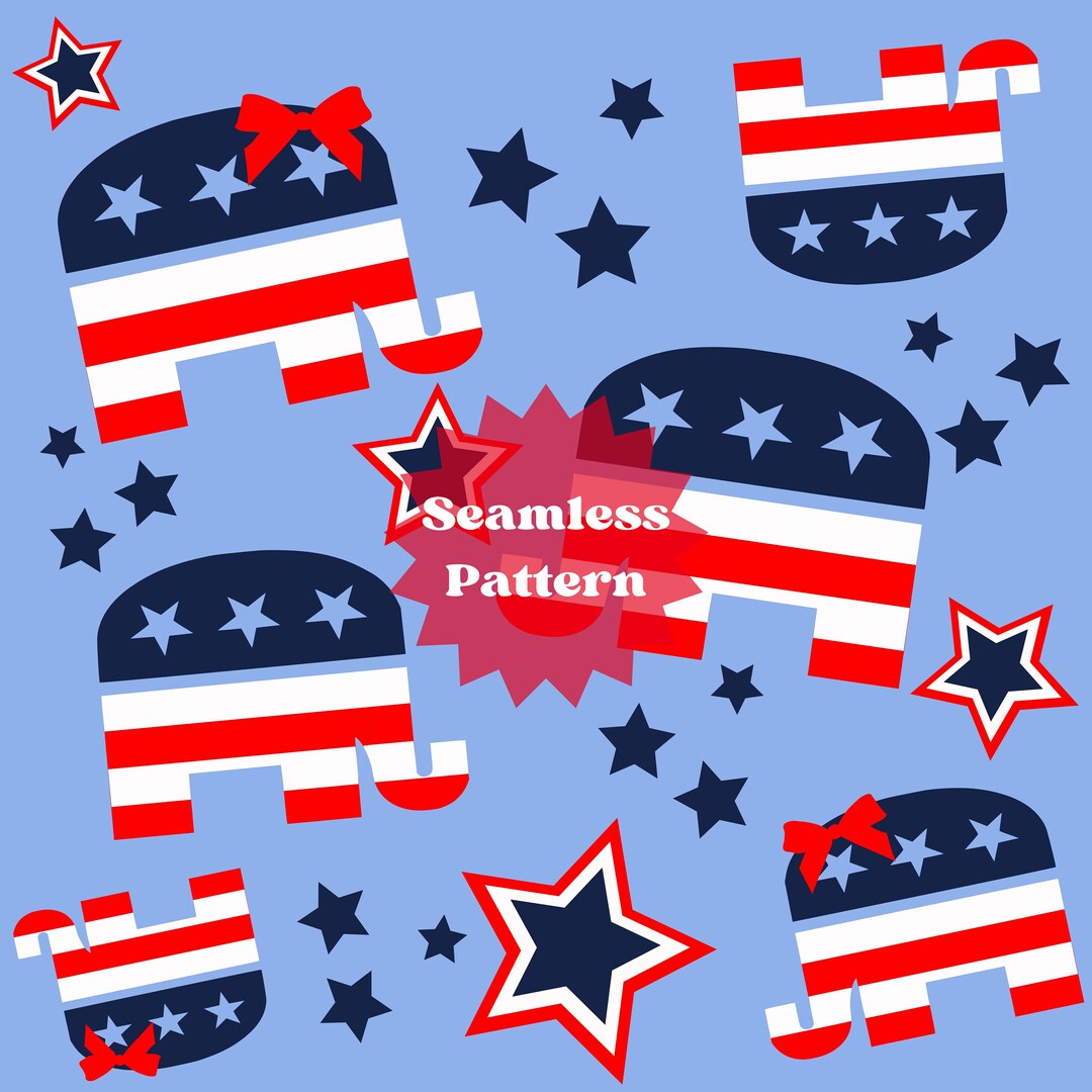 Republican Seamless Pattern PNG JPEG, Proud Conservative Elephant GOP ...