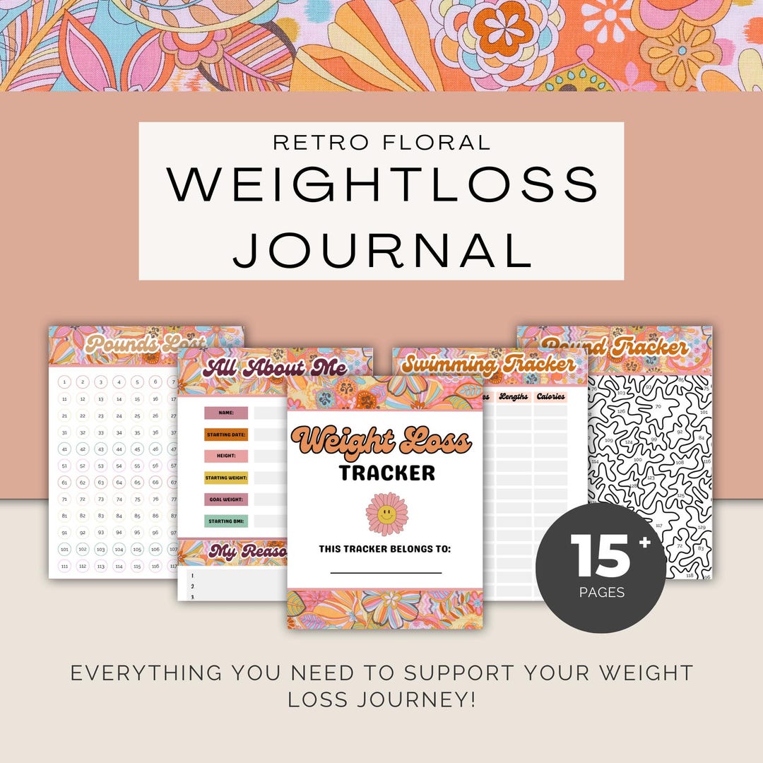DIGITAL DOWNLOAD | Retro Flowers| Weight Loss Journal - Including ...