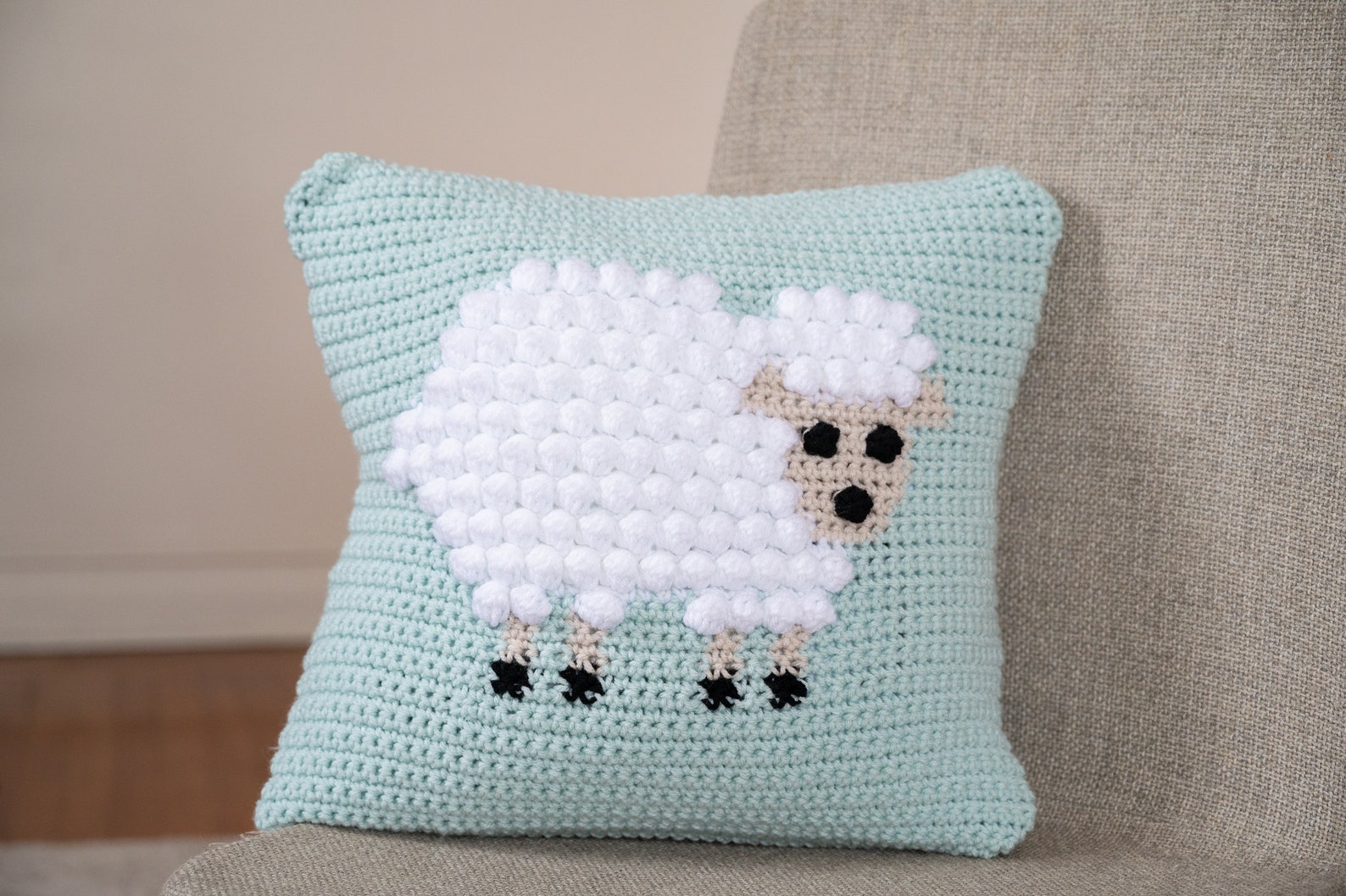 CROCHET PATTERN: Sheep Bobble Pillow Cover / Lamb Pillow / - Etsy