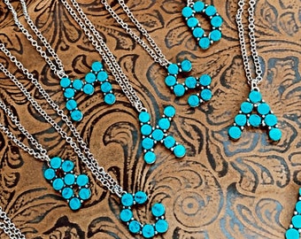 INITIAL NECKLACE Turquoise Stone Initial Necklace Stone Pendant ...