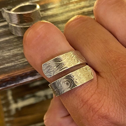 Tooled Floral Thick Band Stamped Metal Ring - Etsy