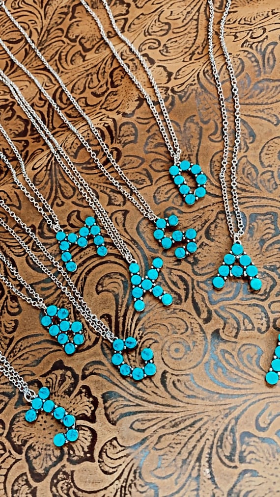 Turquoise letter necklace store