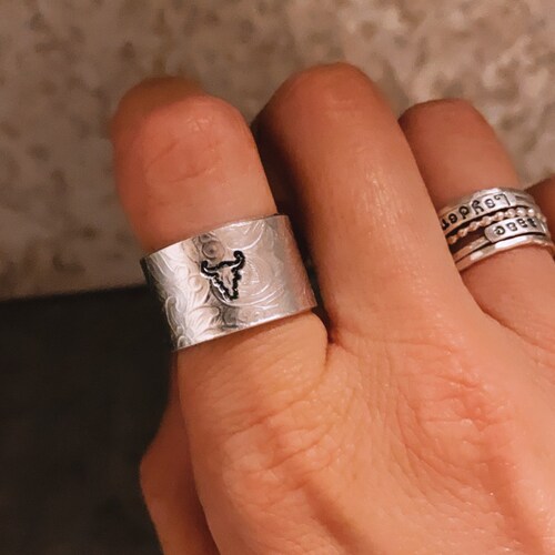 Tooled Floral Thick Band Stamped Metal Ring - Etsy