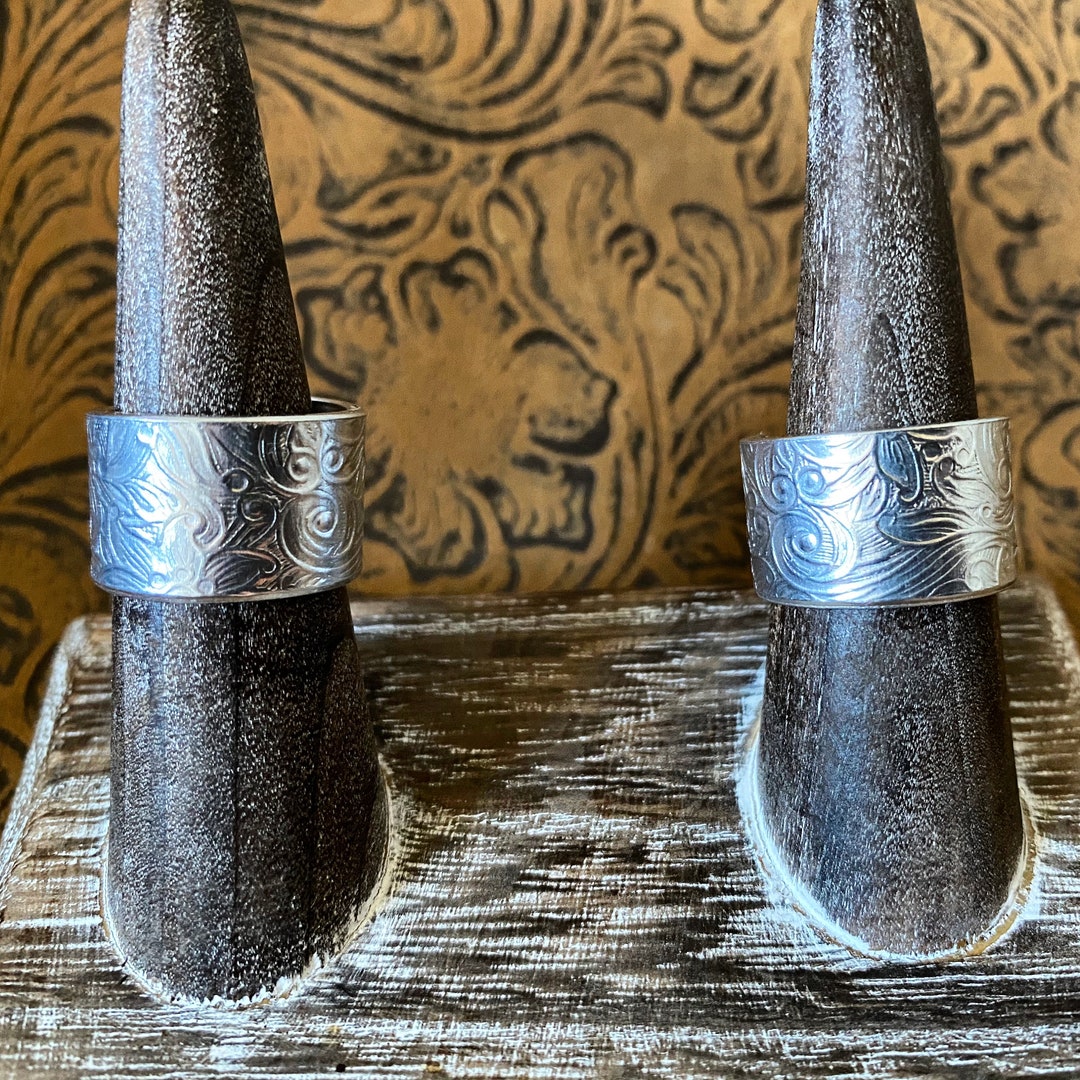 Tooled, Floral, Thick Band, Stamped Metal, Ring - Etsy