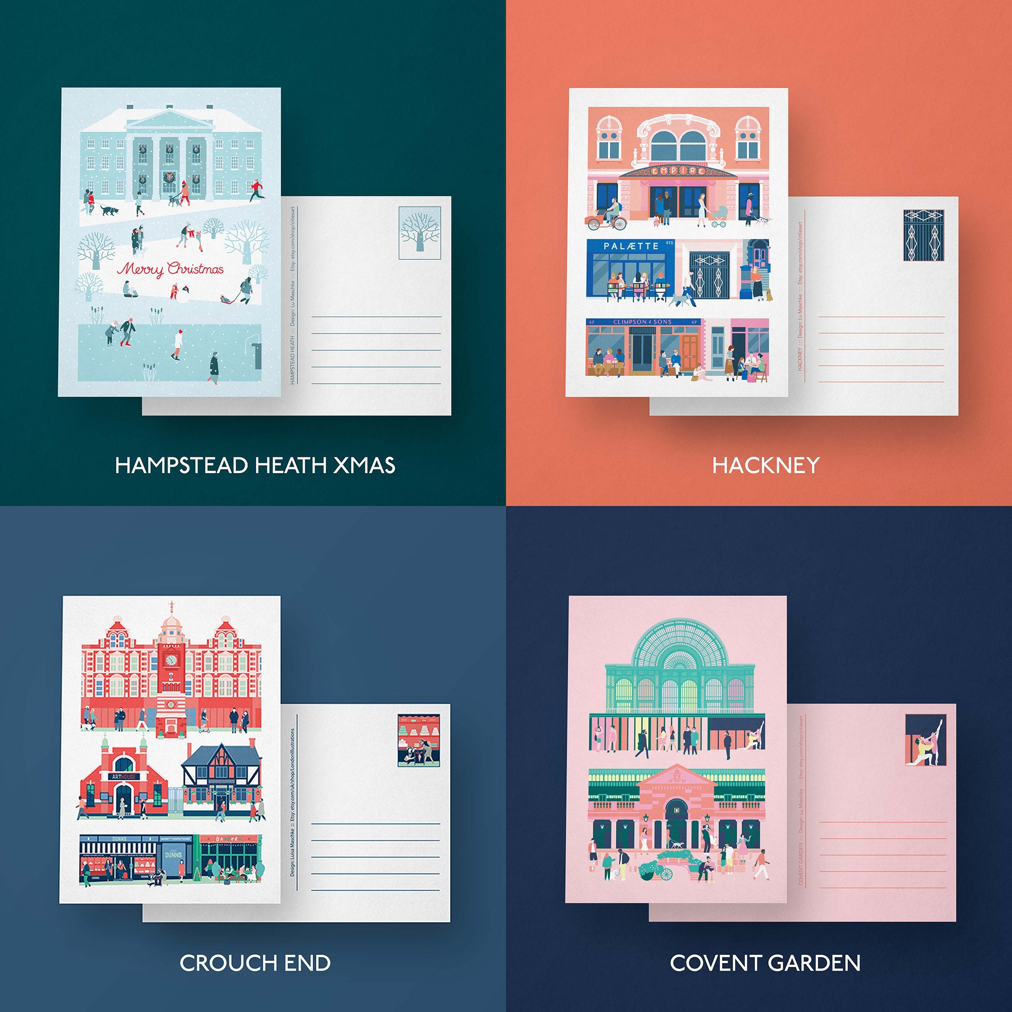 20 London Postcards in A6 WITH Matching Envelopes, Crouch End, Notting ...