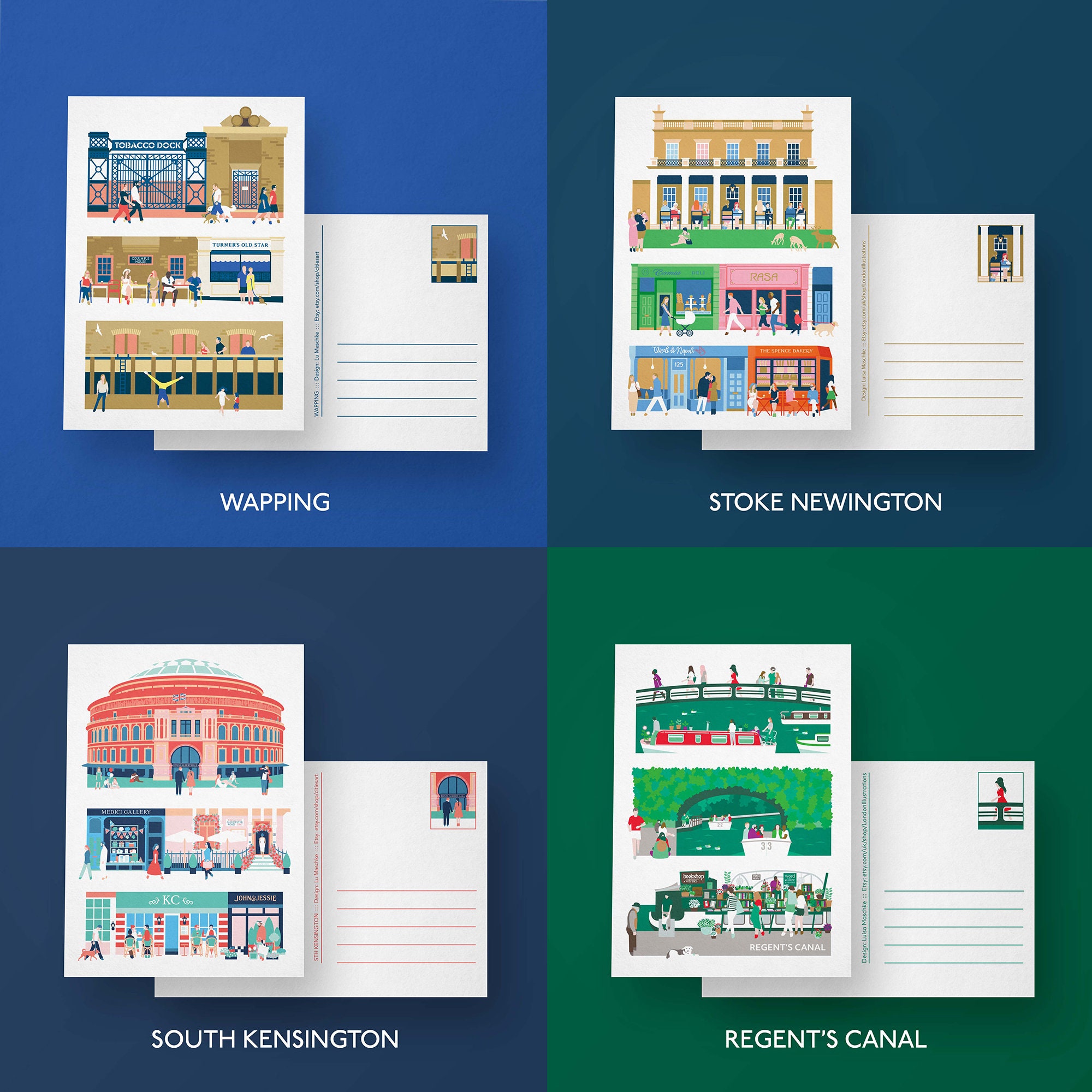 20 London Postcards in A6 WITH Matching Envelopes, Crouch End, Notting ...