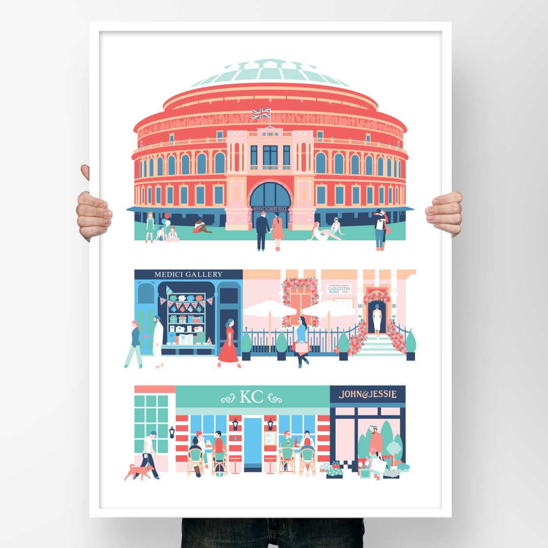 South Kensington print op A2 met de Royal Albert Hall, lokale ...