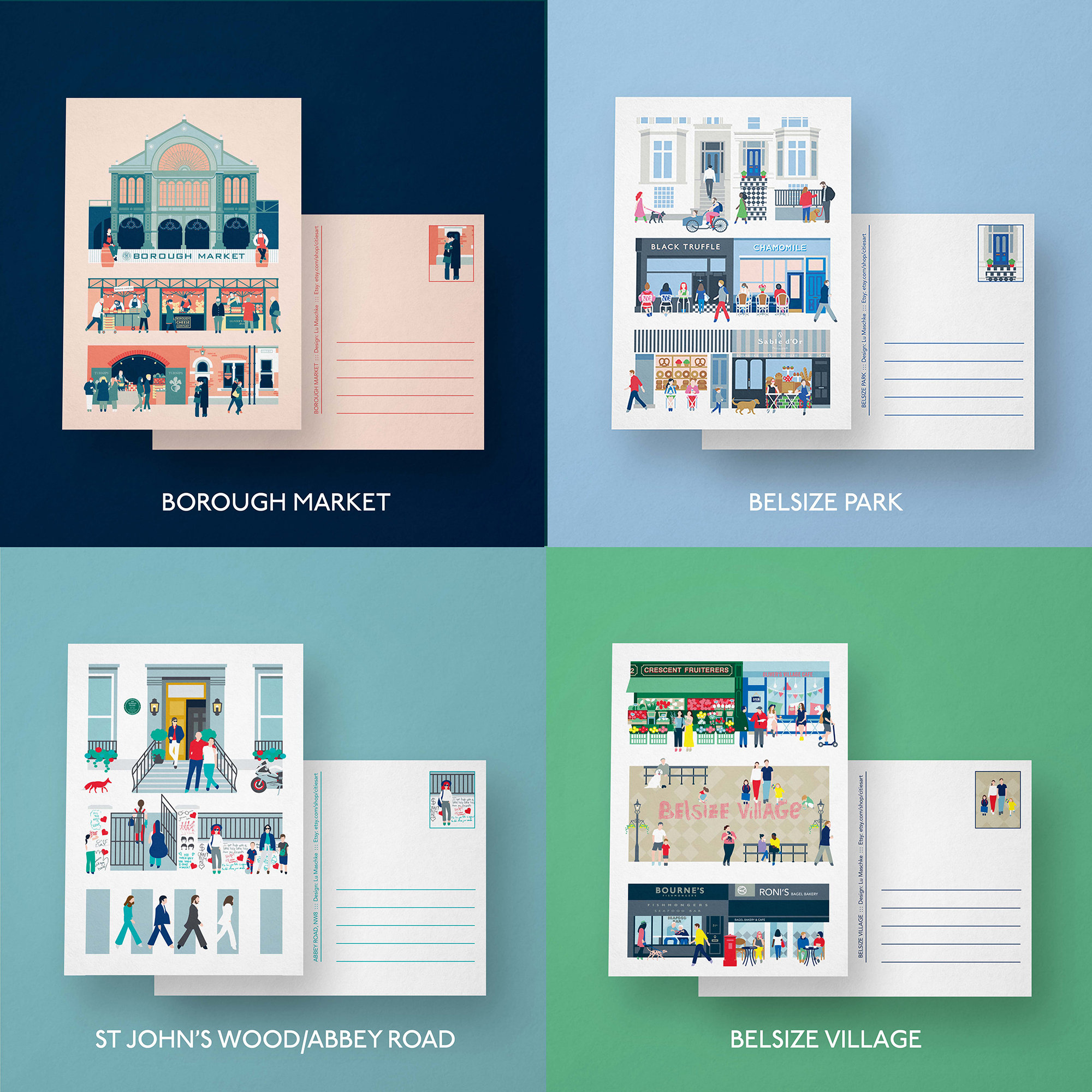20 London Postcards in A6 WITH Matching Envelopes, Crouch End, Notting ...