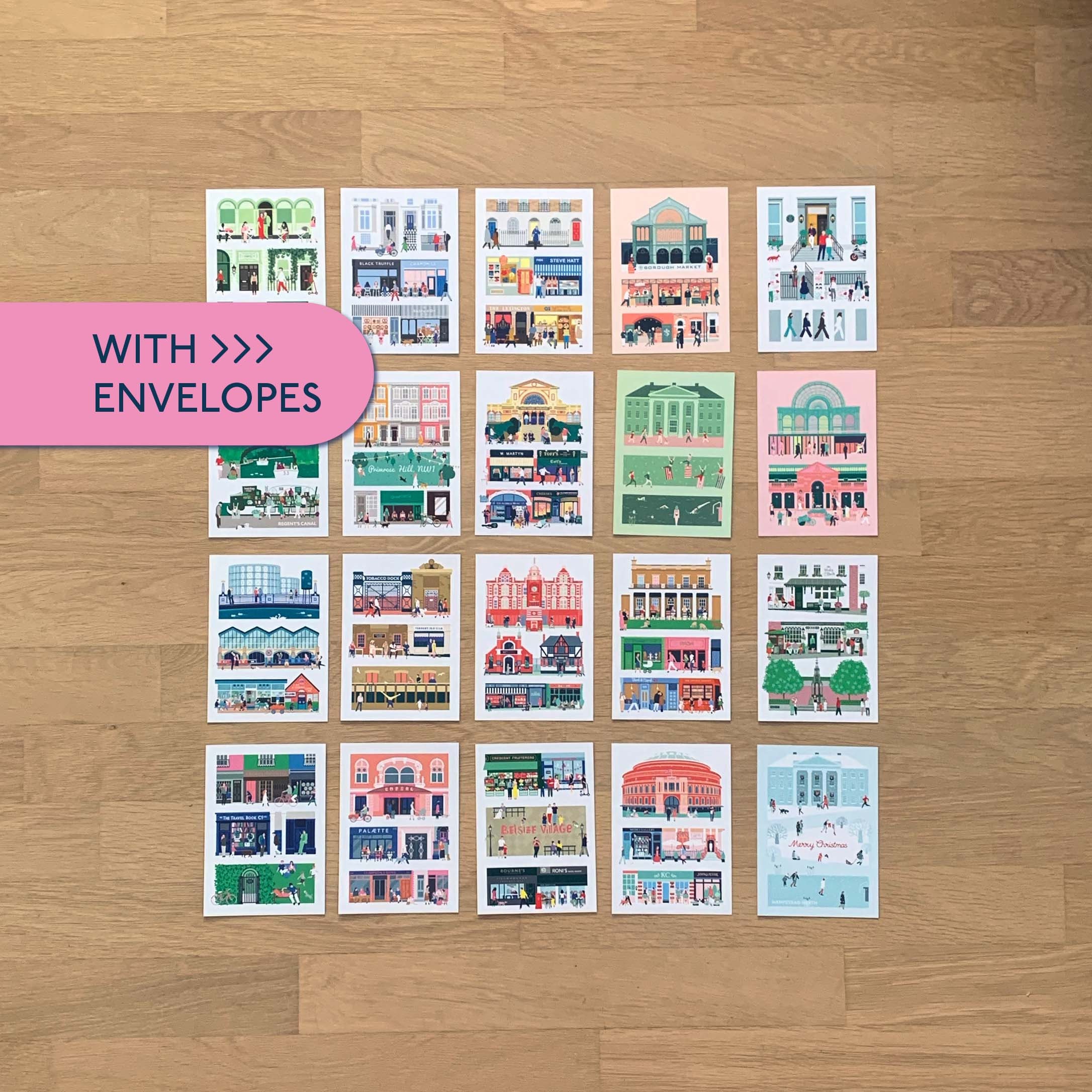 20 London Postcards in A6 WITH Matching Envelopes, Crouch End, Notting ...