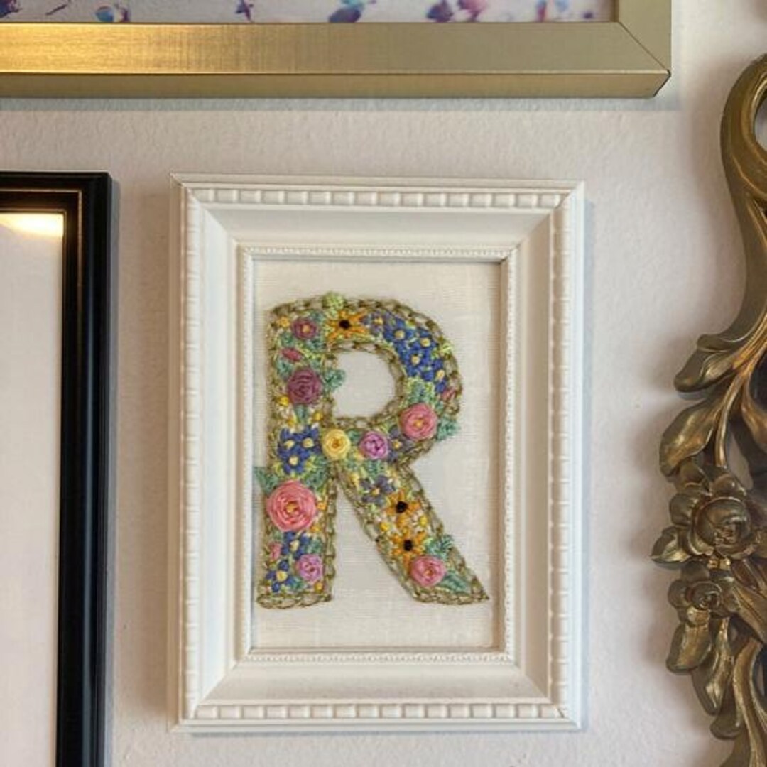 Custom Embroidered Initial, Home Decor, Wall Art, Floral Embroidery - Etsy