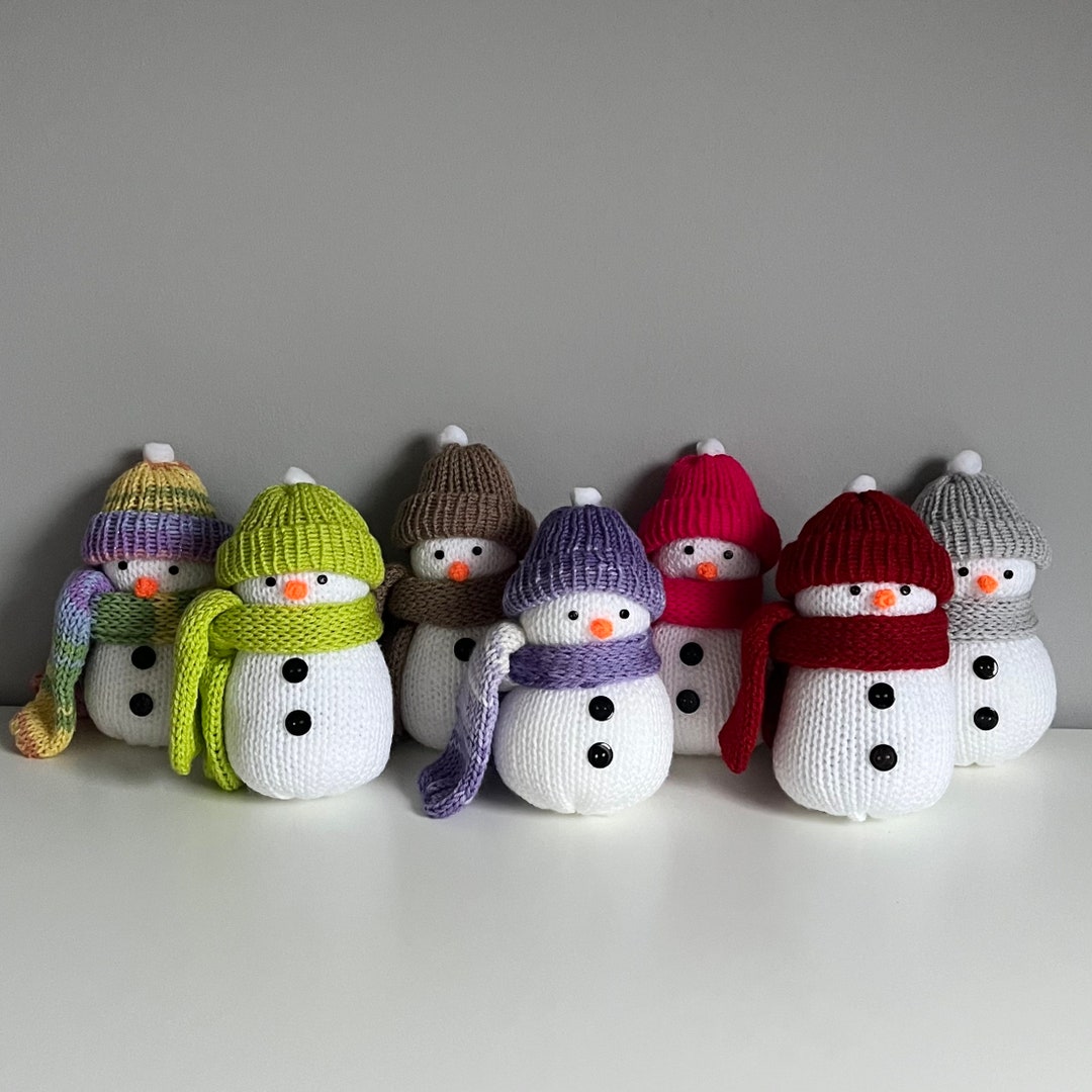 Handmade Knitted Novelty Colourful Stuffed Snowmen - Size Medium - Hat ...
