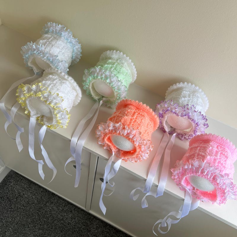Rainbow Knitted Bonnet - Etsy UK
