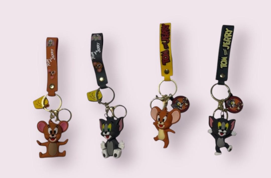Tom & Jerry Keychain, 3D Cartoon Keyring, Gold Plated Hardware - Etsy