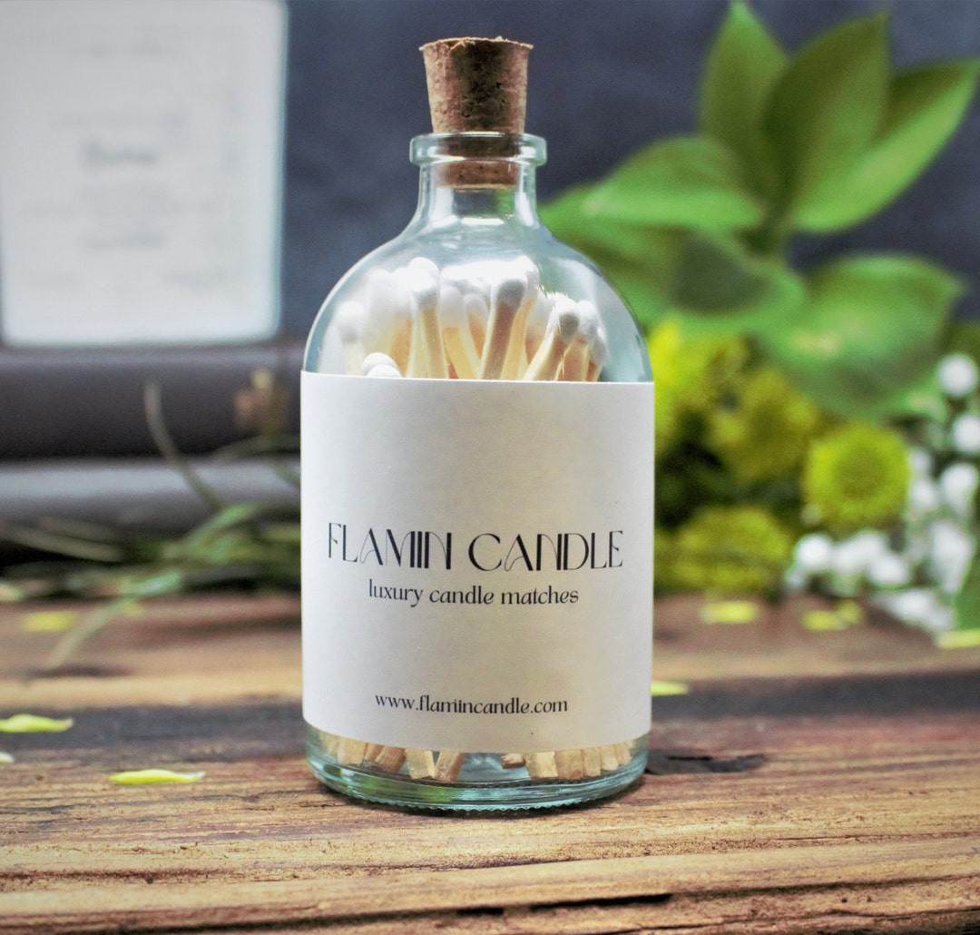 Luxury Long Candle Matches in Glass Jar With Cork Stopper, White Tipped ...