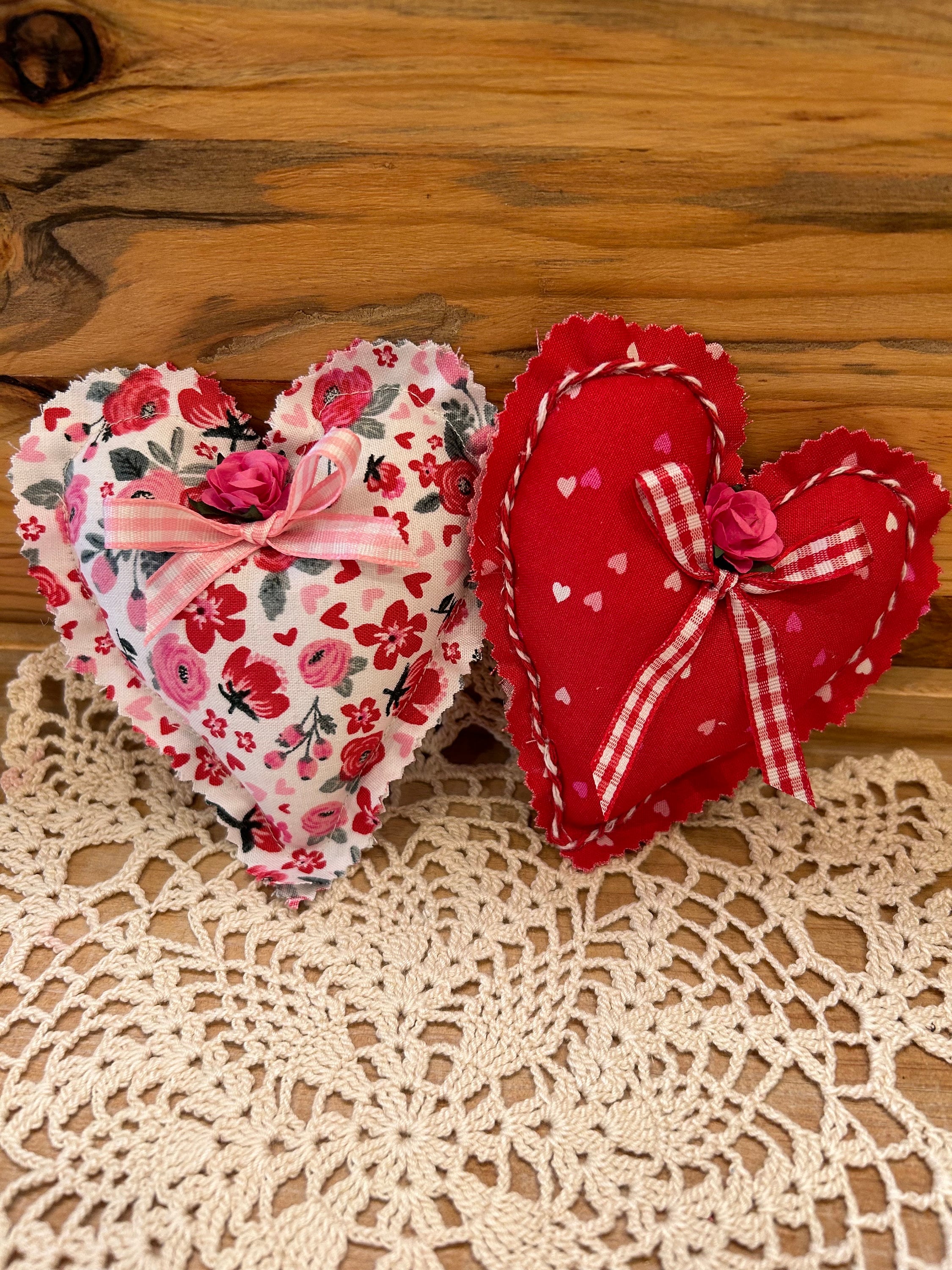 Puffy Fabric Valentines Decor, Handmade Hearts, Bowl Fillers, Shelf ...