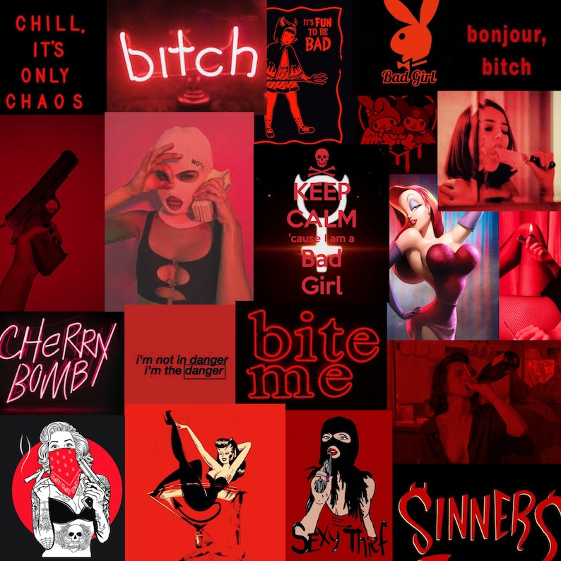 Red Aesthetic Bad Bitch Wall Collage Kit 60 Boujee Trendy Etsy