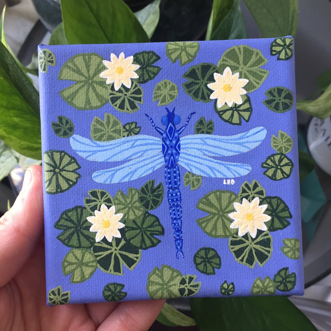 Dragonfly & Lily Pads-acrylic on Canvas - Etsy