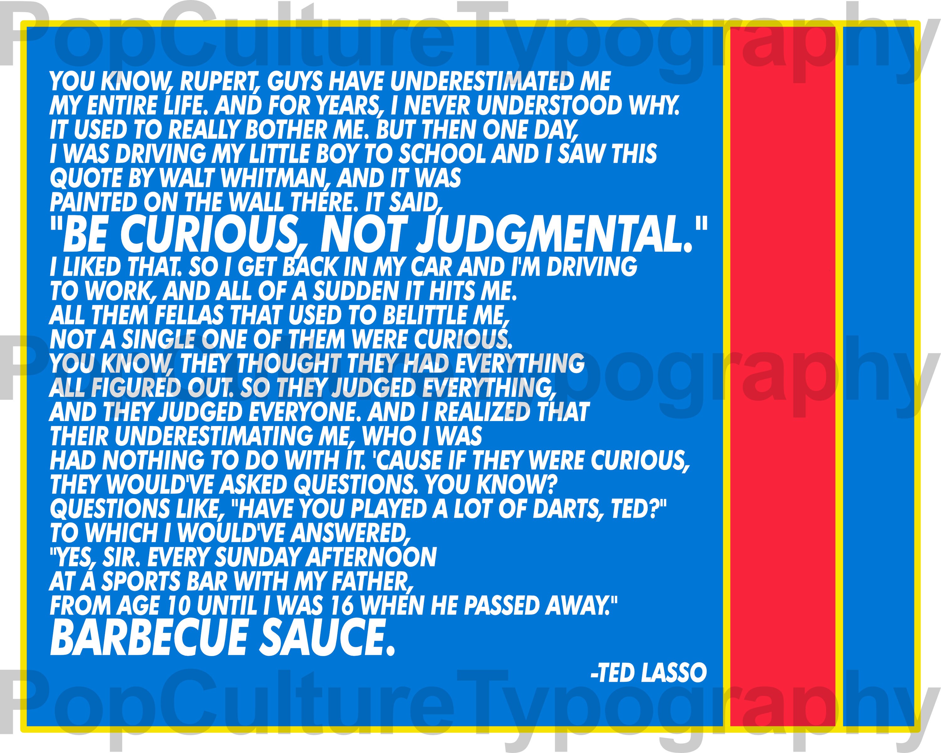 Ted Lasso Be Curious Not Judgmental Digital Print Etsy