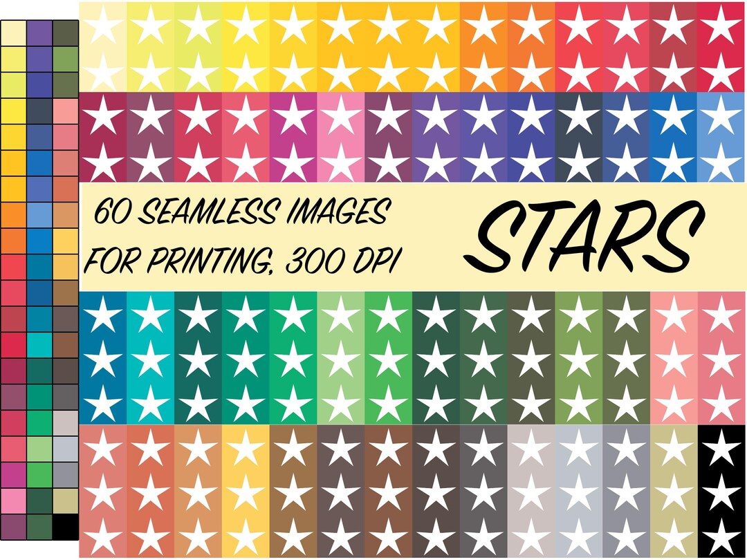 60 Stars Digital Paper, Rainbow Colors Clipart for Personal and ...