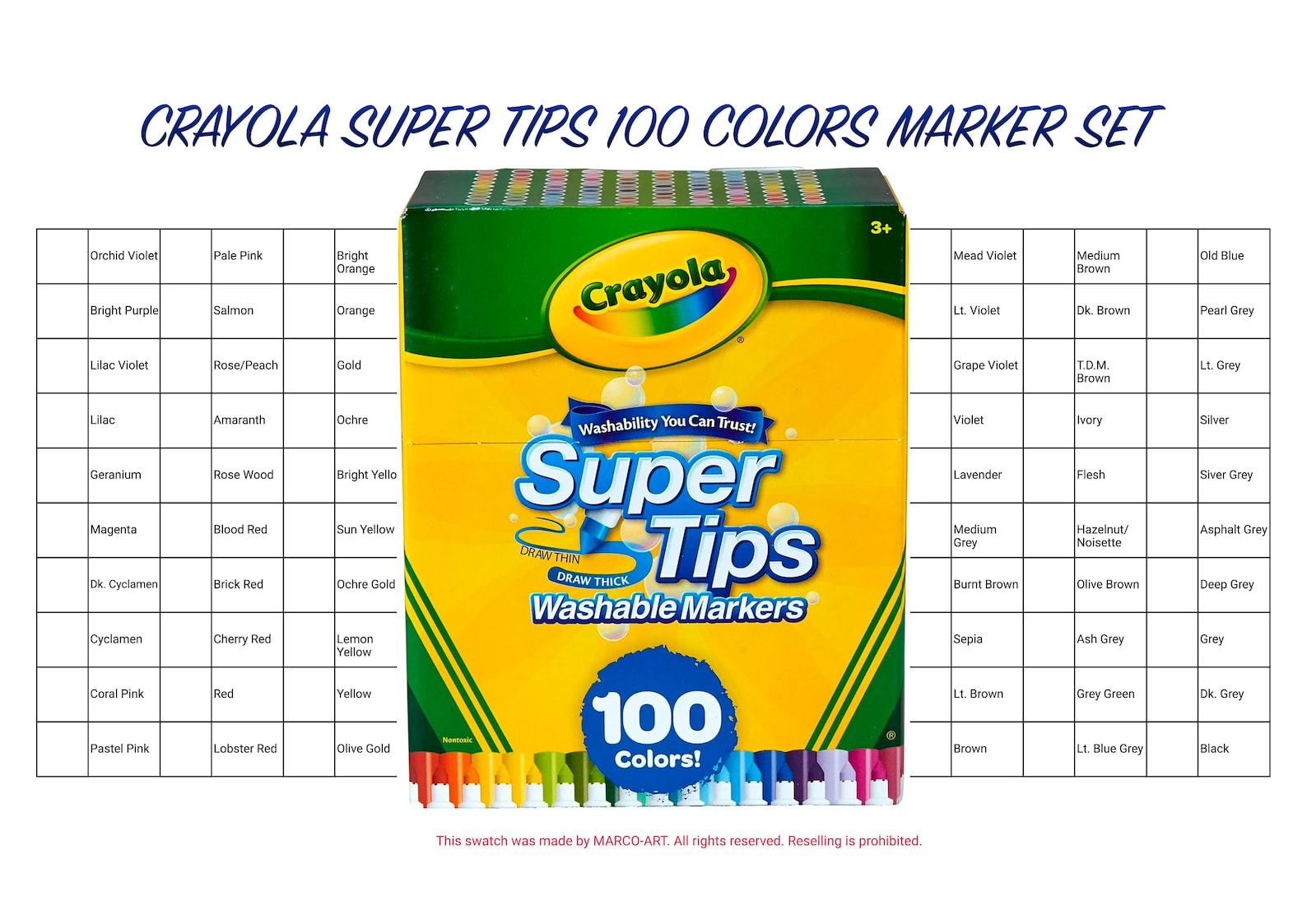 Crayola Super Tips 100 Colors Marker Set Swatch Template | DIY Single ...