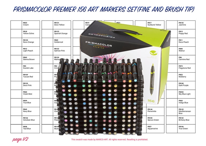 Prismacolor Premier 156 Art Markers Set Fine and Brush Tip Swatch ...