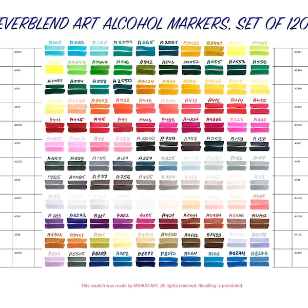 Arteza Color Chart - Etsy