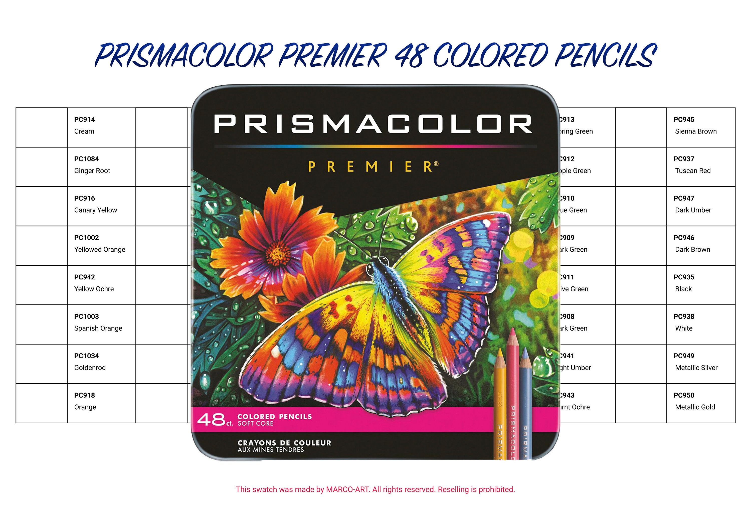 Prismacolor Premier Pencils Swatch Bundle 48/72/132/150 Colors Template ...